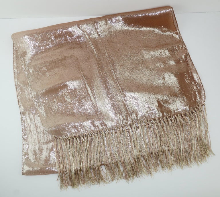 1970's Tri Color Gold Lamé Opera Scarf With Fringe For Sale at 1stDibs