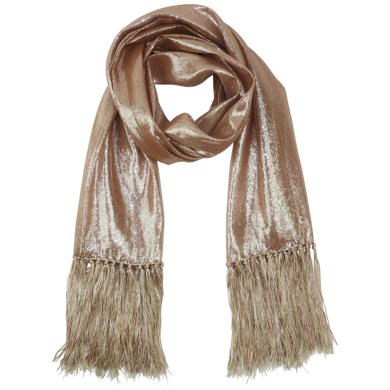 1970's Tri Color Gold Lamé Opera Scarf With Fringe For Sale at 1stDibs