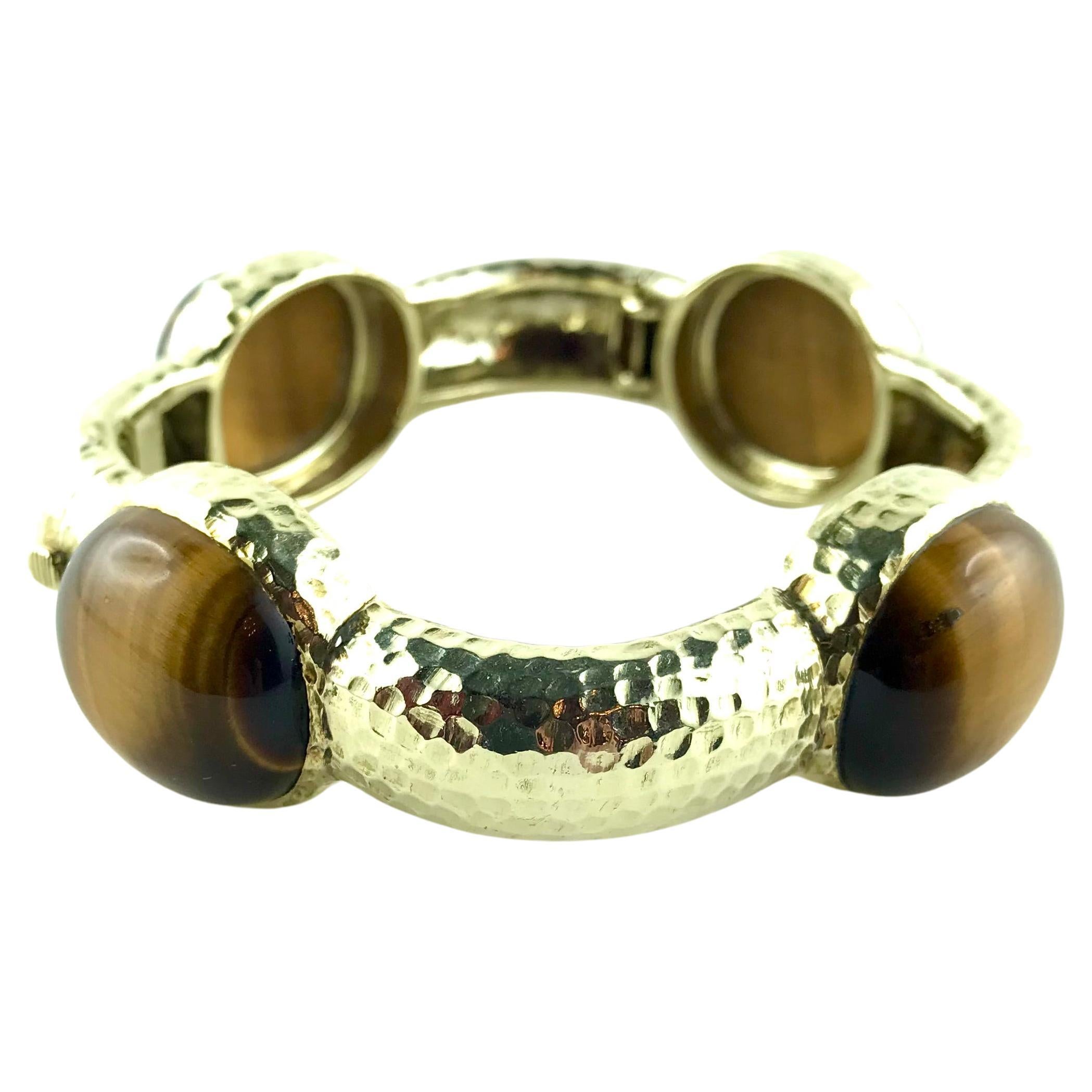 1970s TRIO Yellow Gold and Tiger's Eye Bangle For Sale at 1stDibs