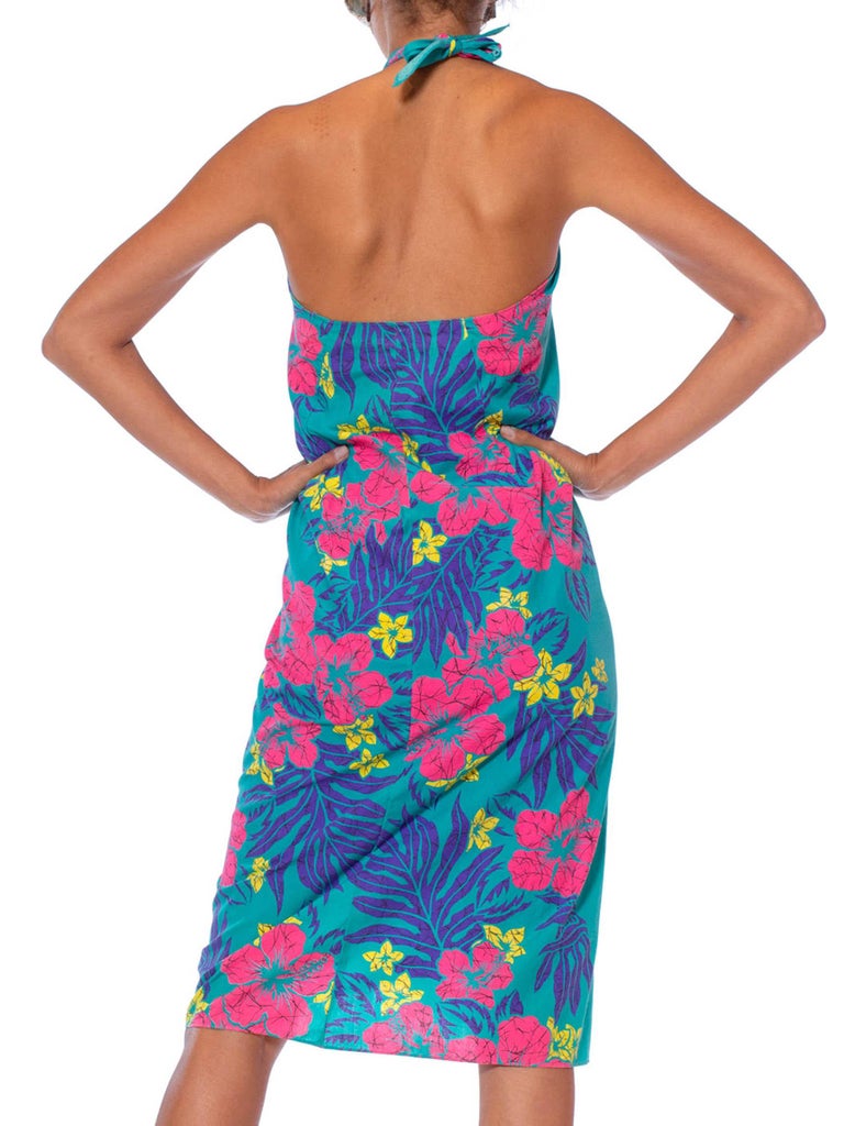 1970S Turquoise and Pink Cotton Hawaii Tropical Surf Beach Wrap Dress ...