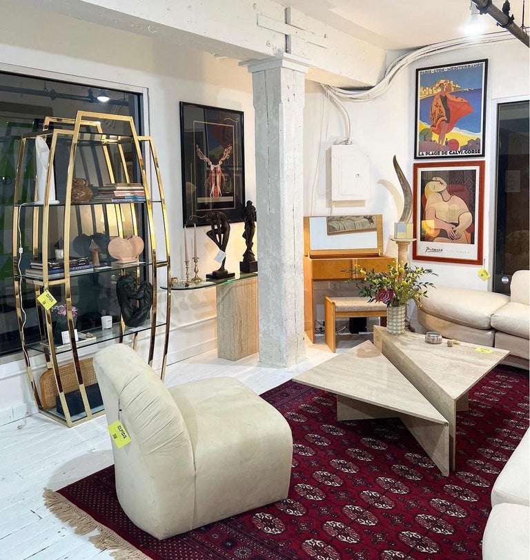 1970s Two Piece Modular Triangular Travertine Coffee Table at 1stDibs