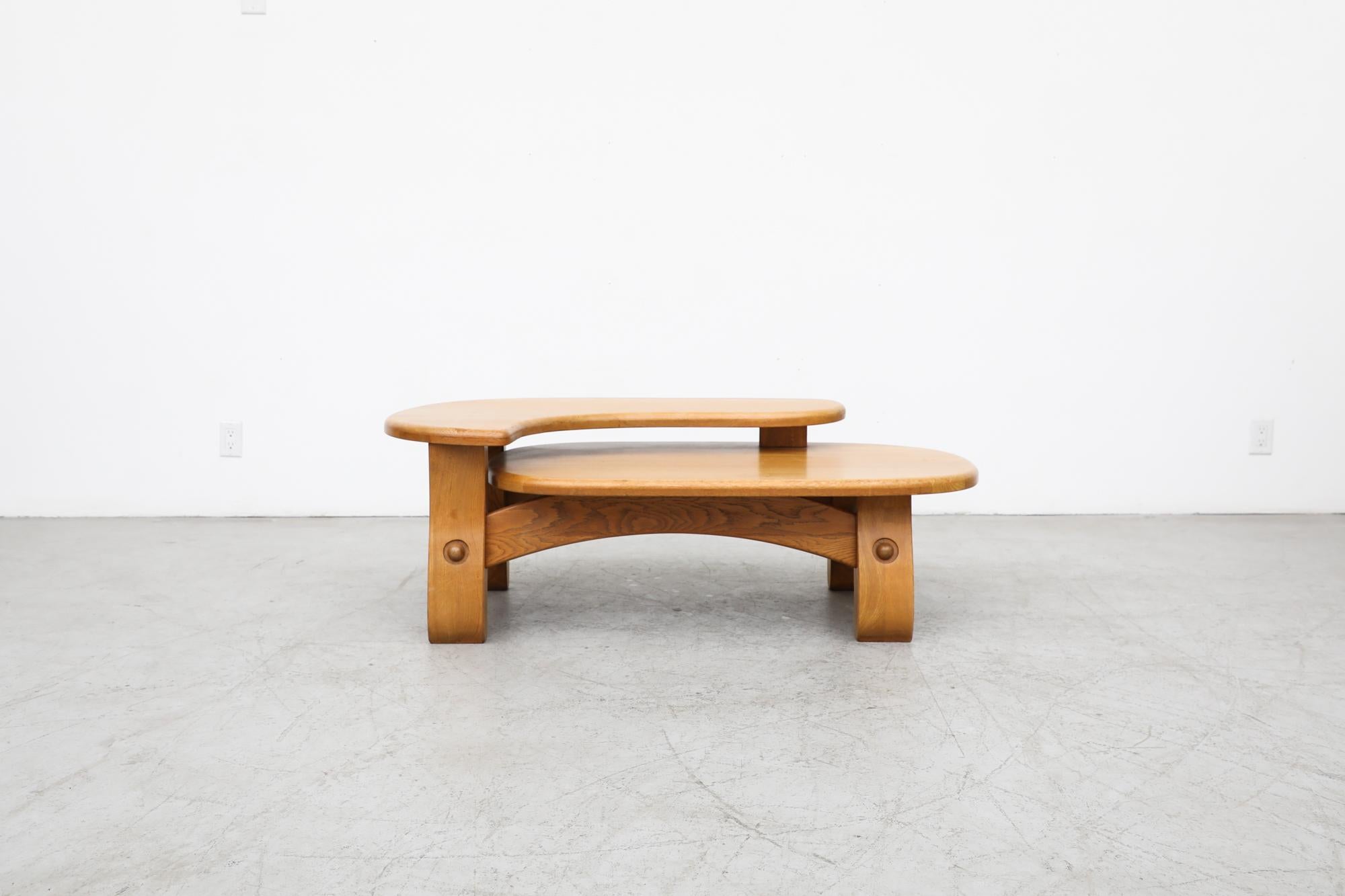 Guillerme et Chambron Inspired Brutalist Oak Two Tiered Coffee or Side Table at 1stDibs