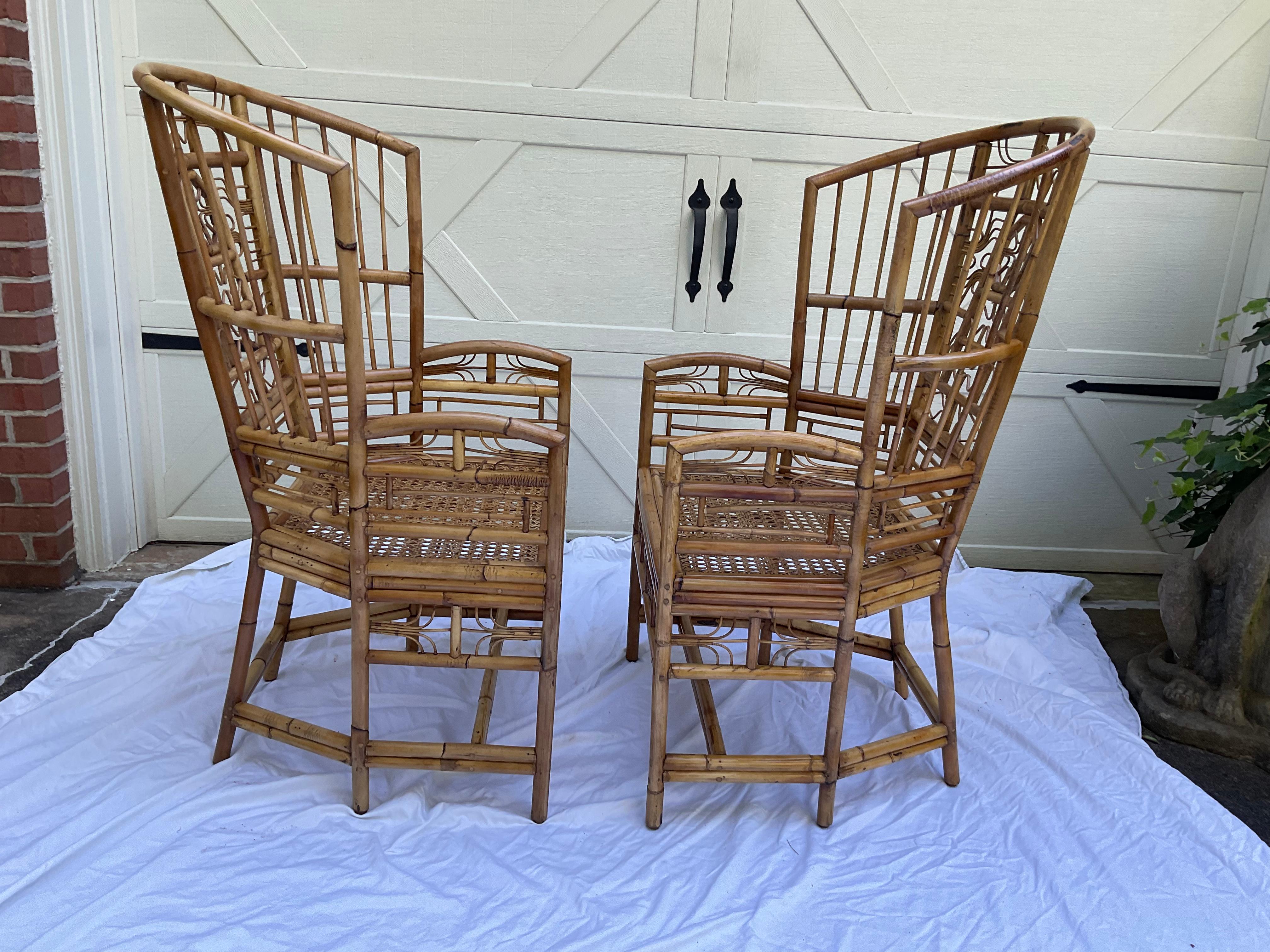 1970s Unusual Brighton Style Rattan Armchairs, a Pair For Sale at 1stDibs