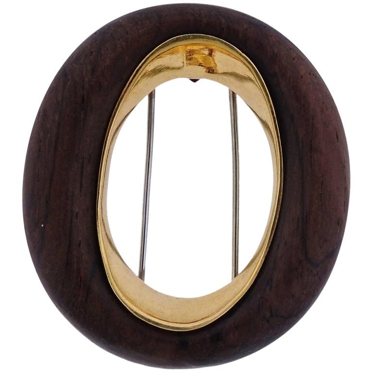 1970s Van Cleef and Arpels Wood Gold Brooch Clip at 1stDibs