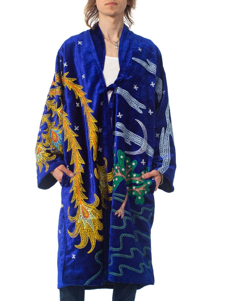 1970S Velvet Duster Embroidered With A Giant Phoenix Bird at 1stDibs
