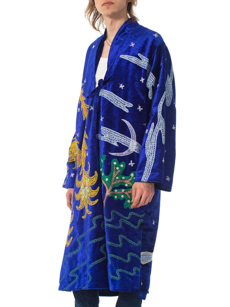 1970S Velvet Duster Embroidered With A Giant Phoenix Bird at 1stDibs