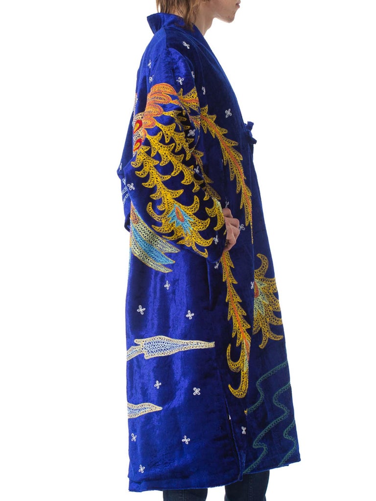 1970S Velvet Duster Embroidered With A Giant Phoenix Bird at 1stDibs