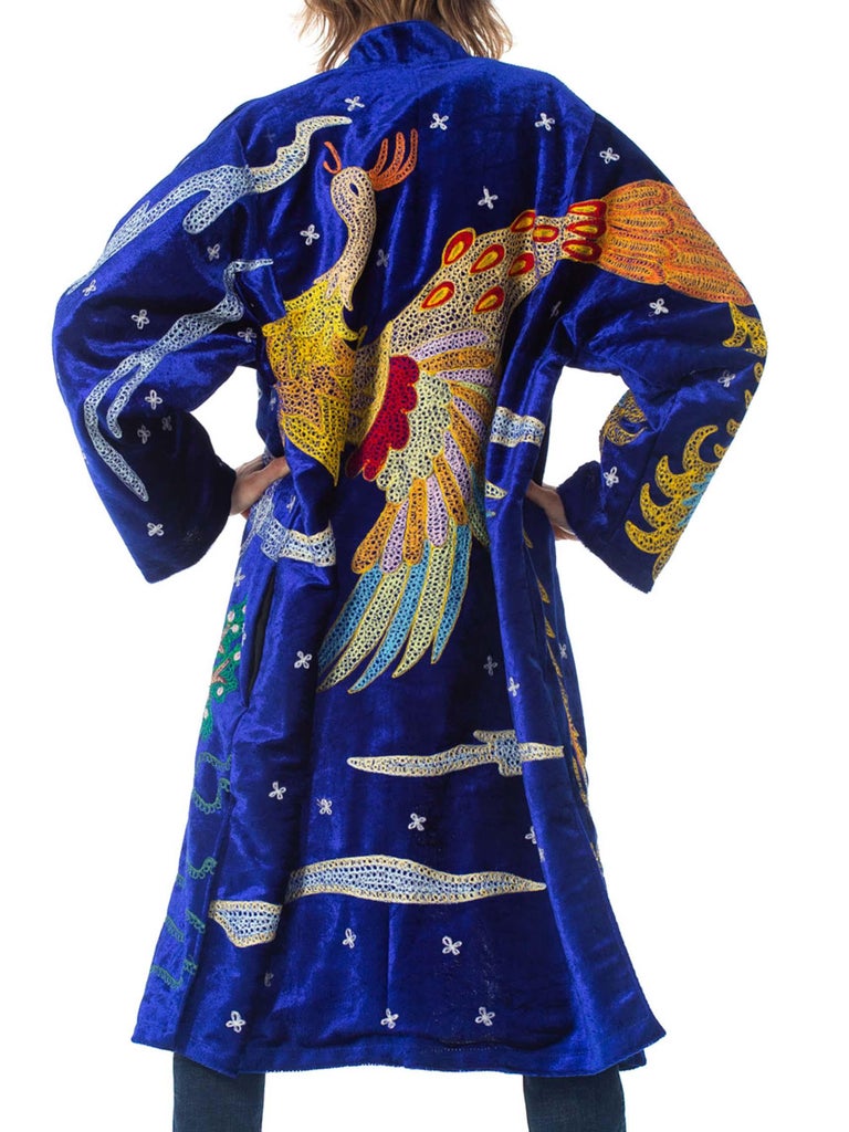 1970S Velvet Duster Embroidered With A Giant Phoenix Bird at 1stDibs