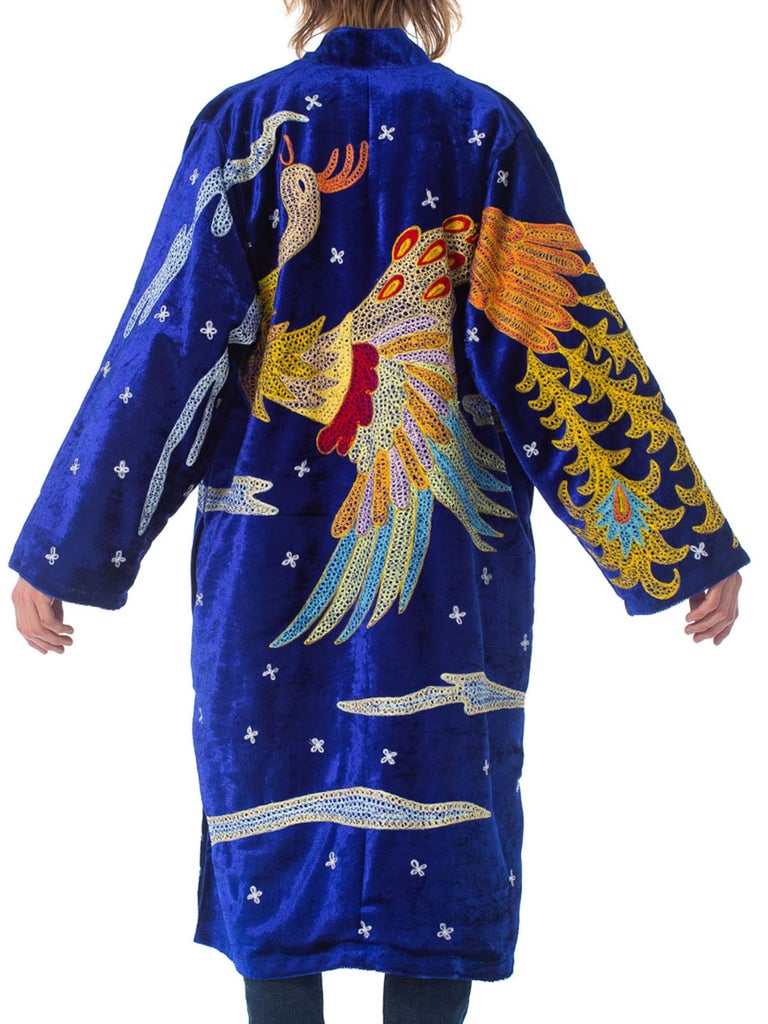 1970S Velvet Duster Embroidered With A Giant Phoenix Bird at 1stDibs