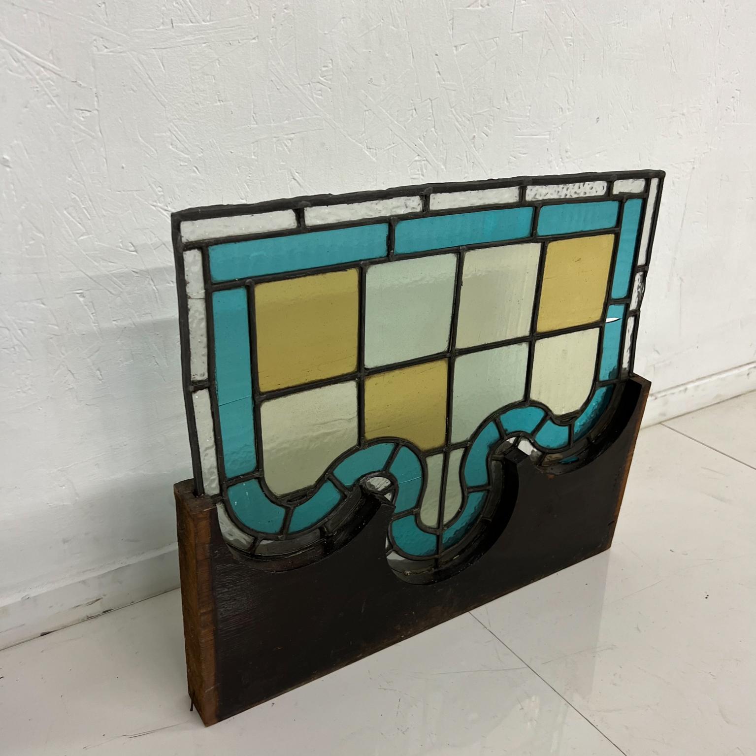1970s Modern Blue Stained Glass Square Window Panel Vintage Handcraft ...