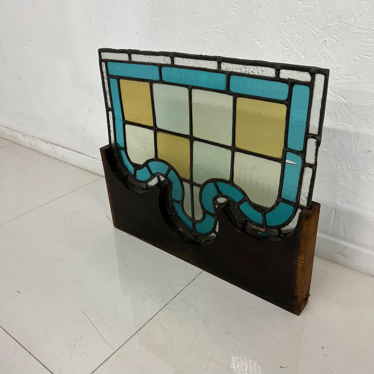 1970s Modern Blue Stained Glass Square Window Panel Vintage Handcraft ...