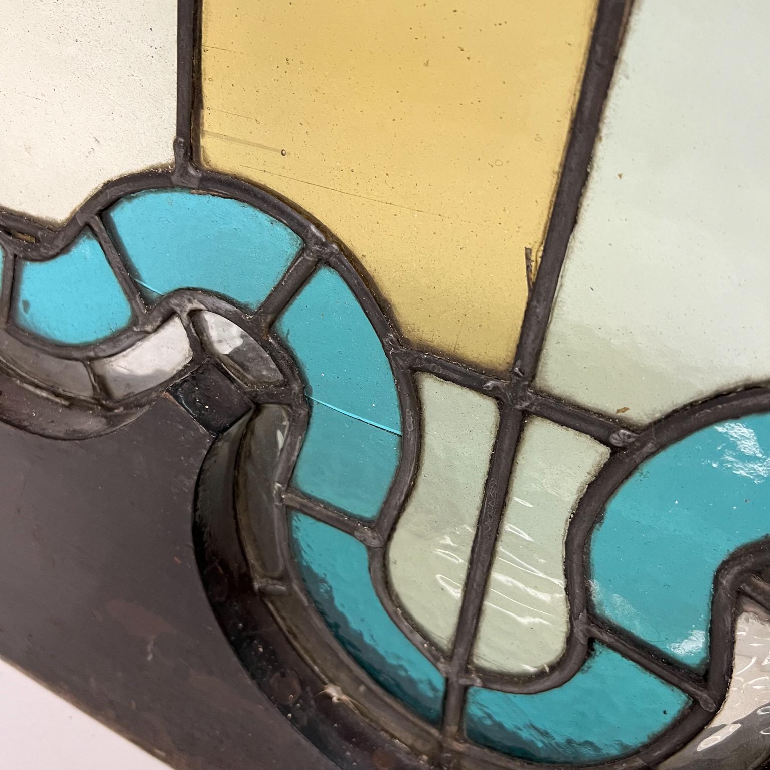 1970s Modern Blue Stained Glass Square Window Panel Vintage Handcraft ...