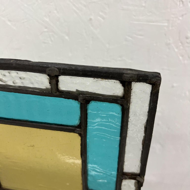 1970s Modern Blue Stained Glass Square Window Panel Vintage Handcraft ...