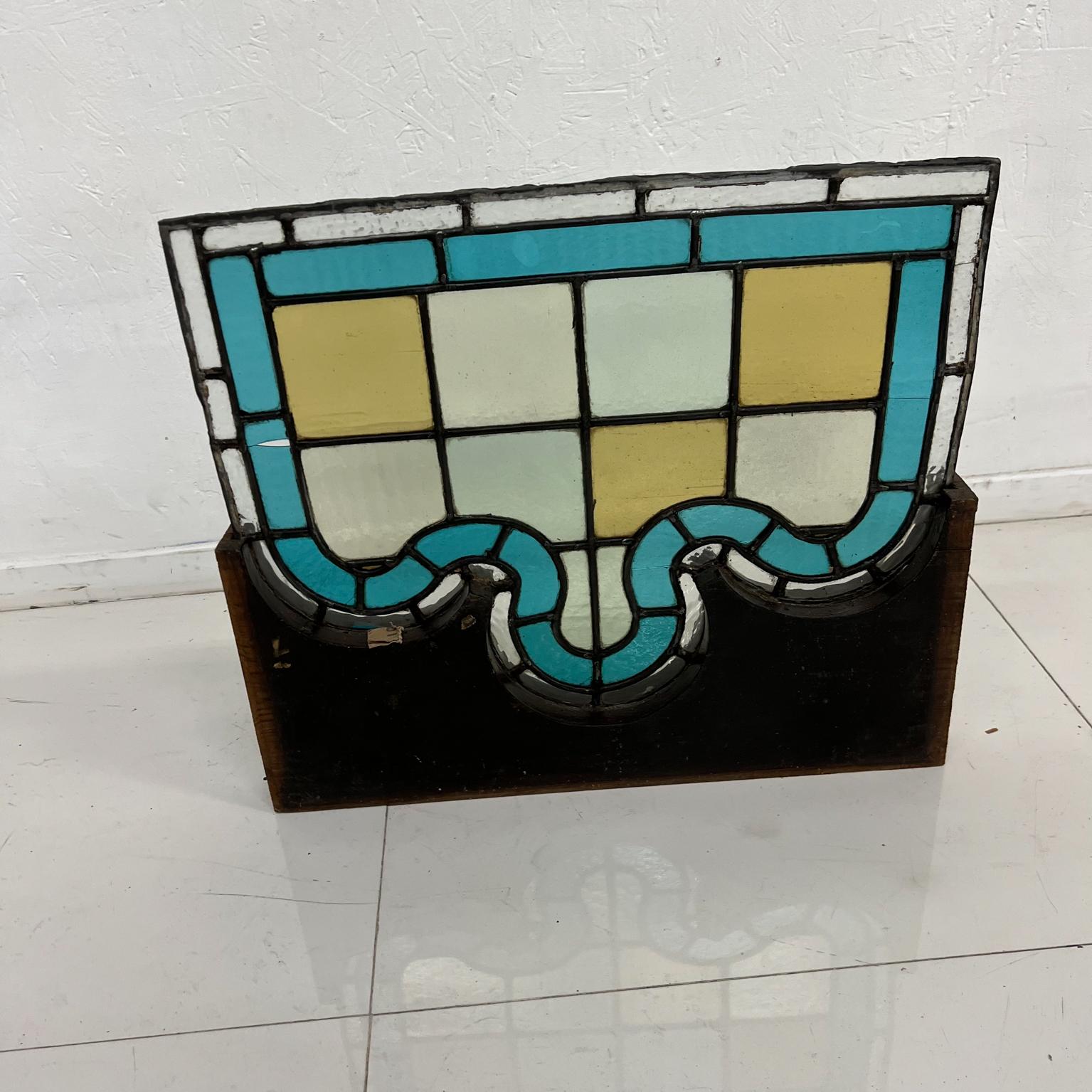 1970s Modern Blue Stained Glass Square Window Panel Vintage Handcraft ...