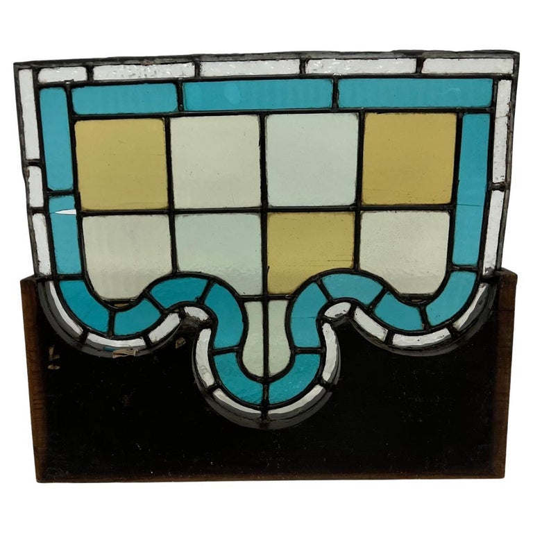 1970s Modern Blue Stained Glass Square Window Panel Vintage Handcraft ...