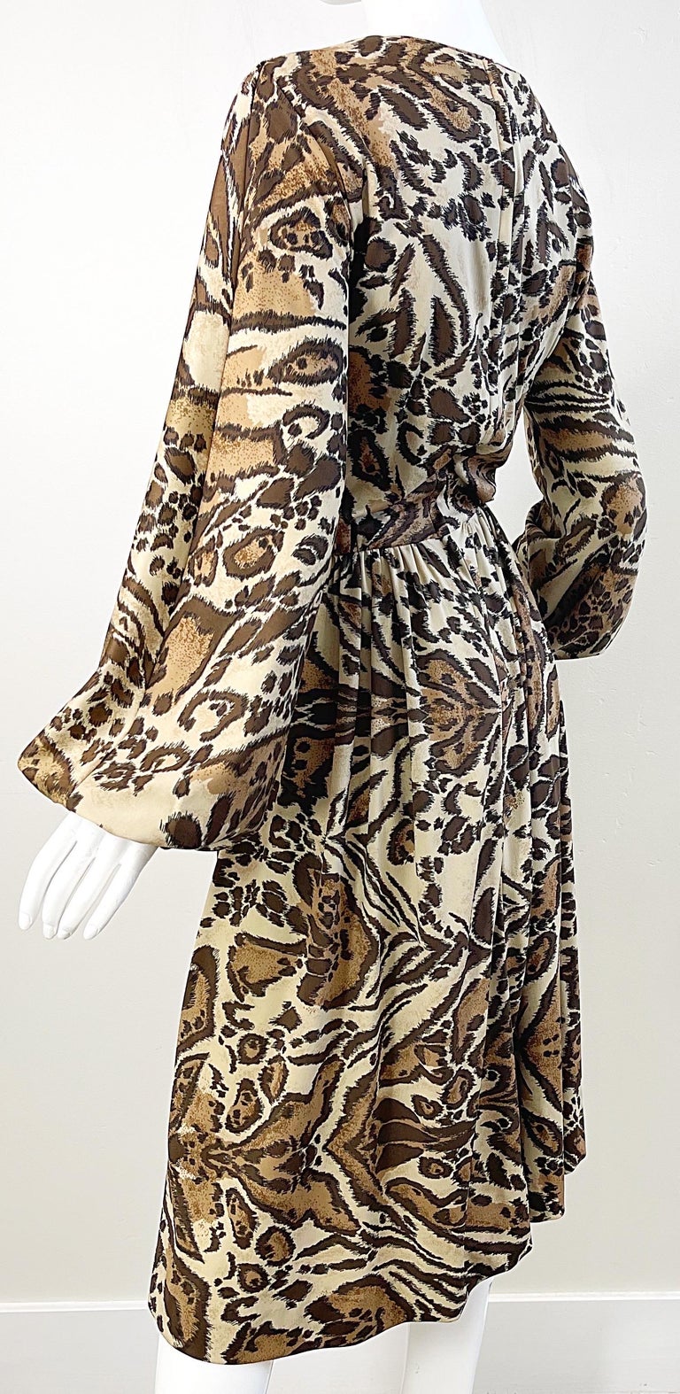 1970s Victor Costa Leopard Safari Animal Print Long Sleeve Vintage 70s ...