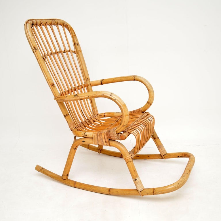 1970's Vintage Bamboo Rocking Chair For Sale at 1stDibs