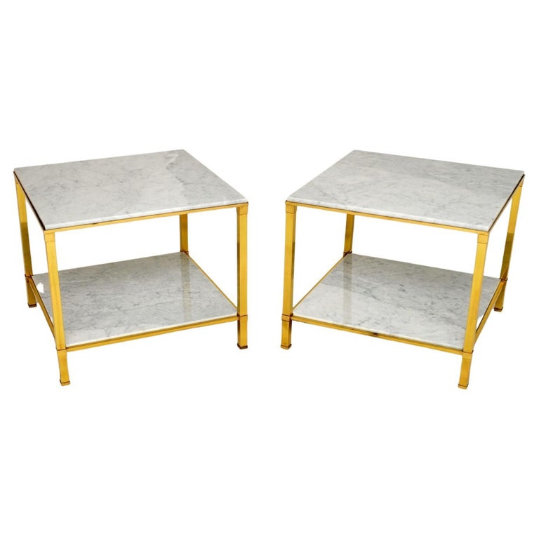 1970's Vintage Brass and Marble Side Tables For Sale at 1stDibs