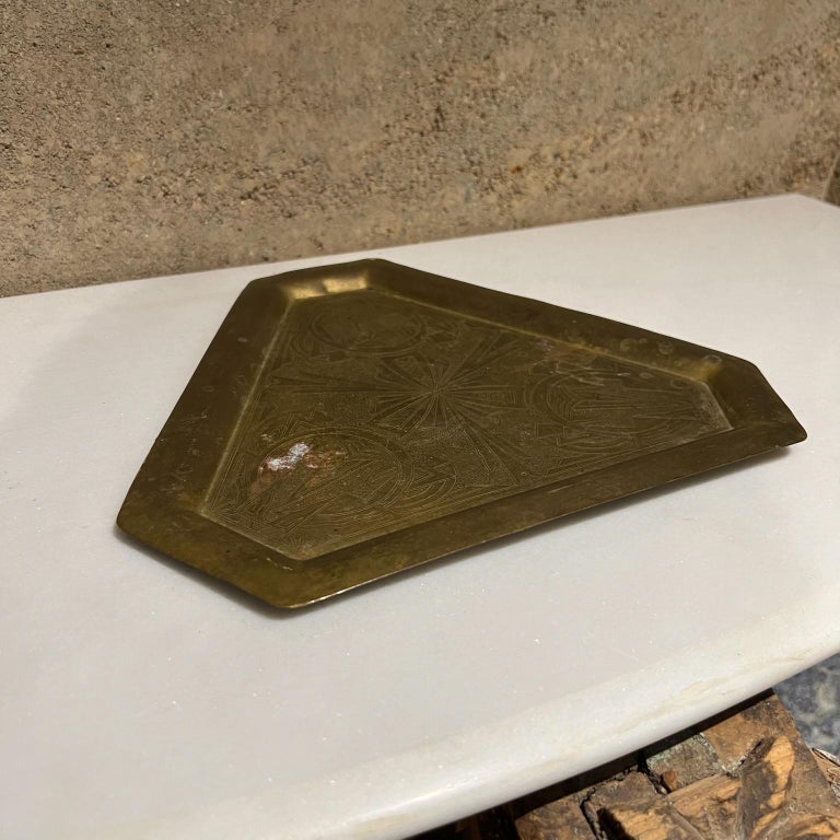 1970s Vintage Brass Triangular Serving Tray Modern Hammered Design For ...