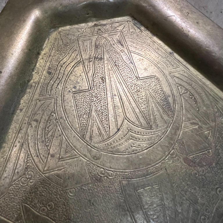 1970s Vintage Brass Triangular Serving Tray Modern Hammered Design For ...