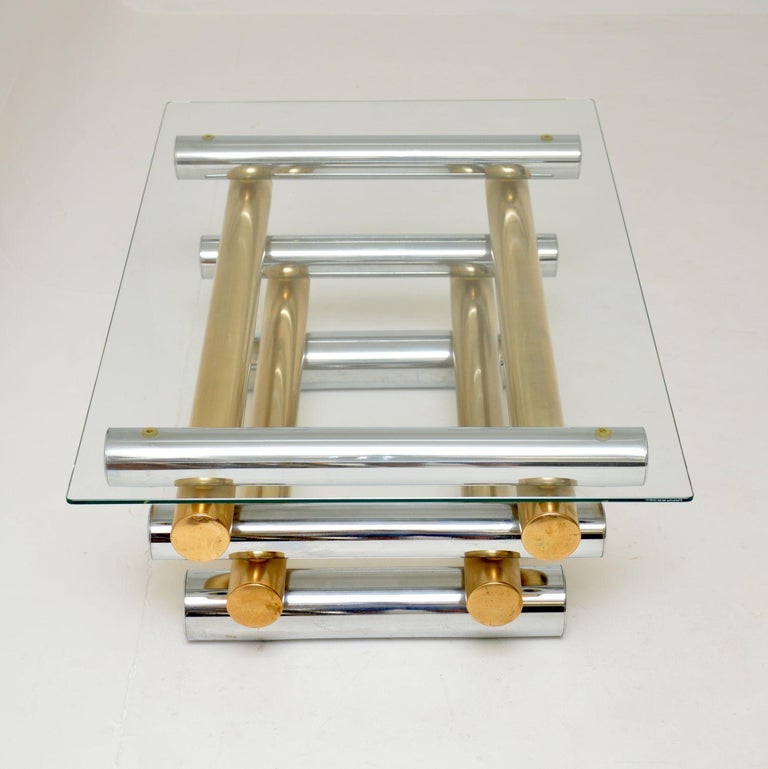 1970's Vintage Chrome and Brass Coffee Table by Pieff at 1stDibs