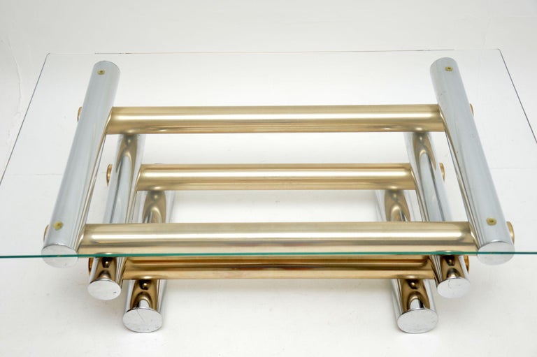 1970's Vintage Chrome and Brass Coffee Table by Pieff at 1stDibs