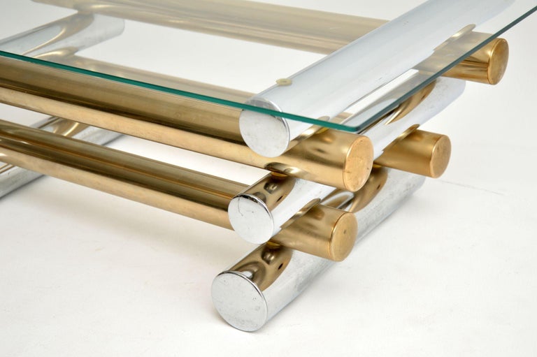 1970's Vintage Chrome and Brass Coffee Table by Pieff at 1stDibs
