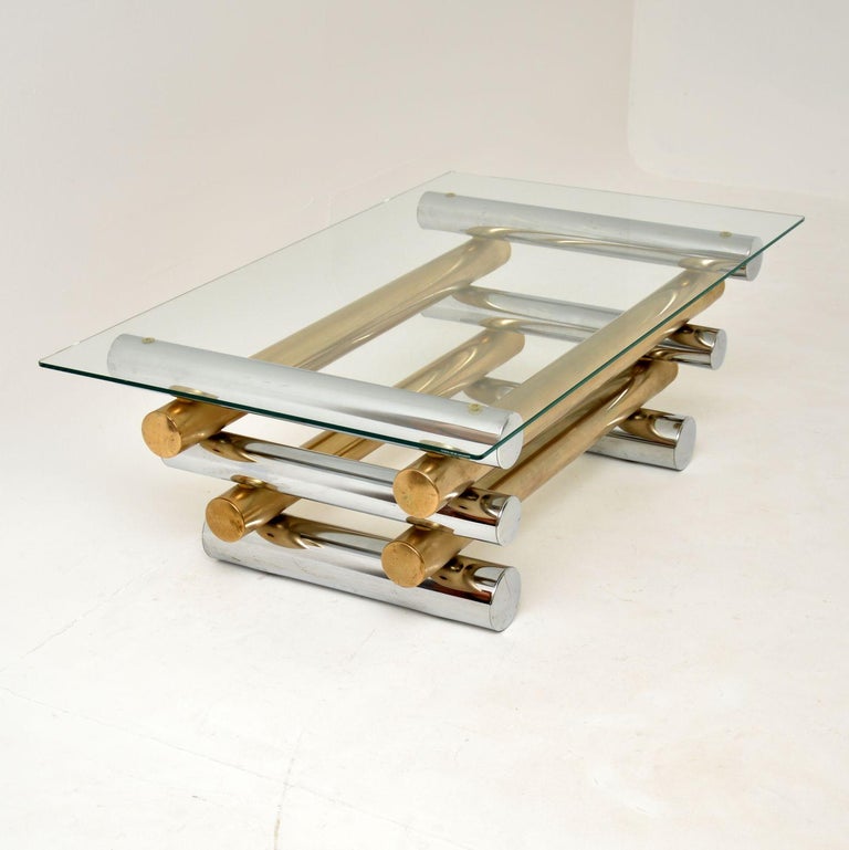 1970's Vintage Chrome and Brass Coffee Table by Pieff at 1stDibs