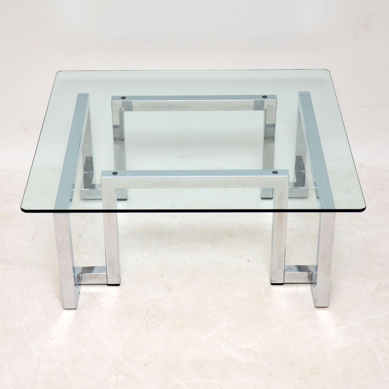 1970s Vintage Chrome and Glass Coffee Table by Pieff at 1stDibs