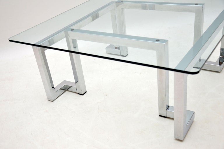 1970s Vintage Chrome and Glass Coffee Table by Pieff at 1stDibs