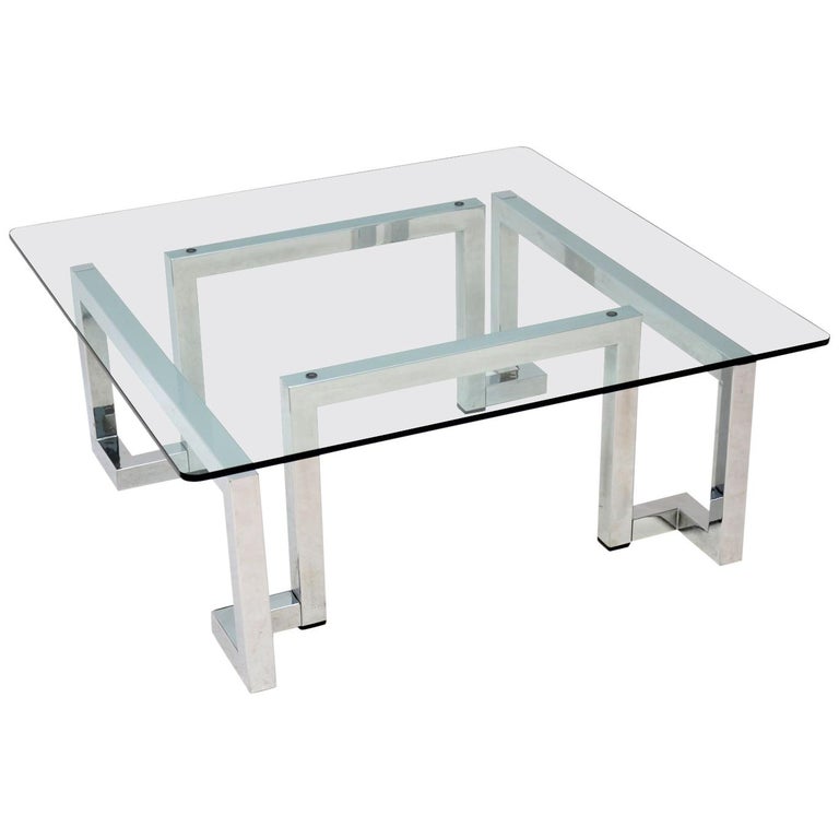 1970s Vintage Chrome and Glass Coffee Table by Pieff at 1stDibs
