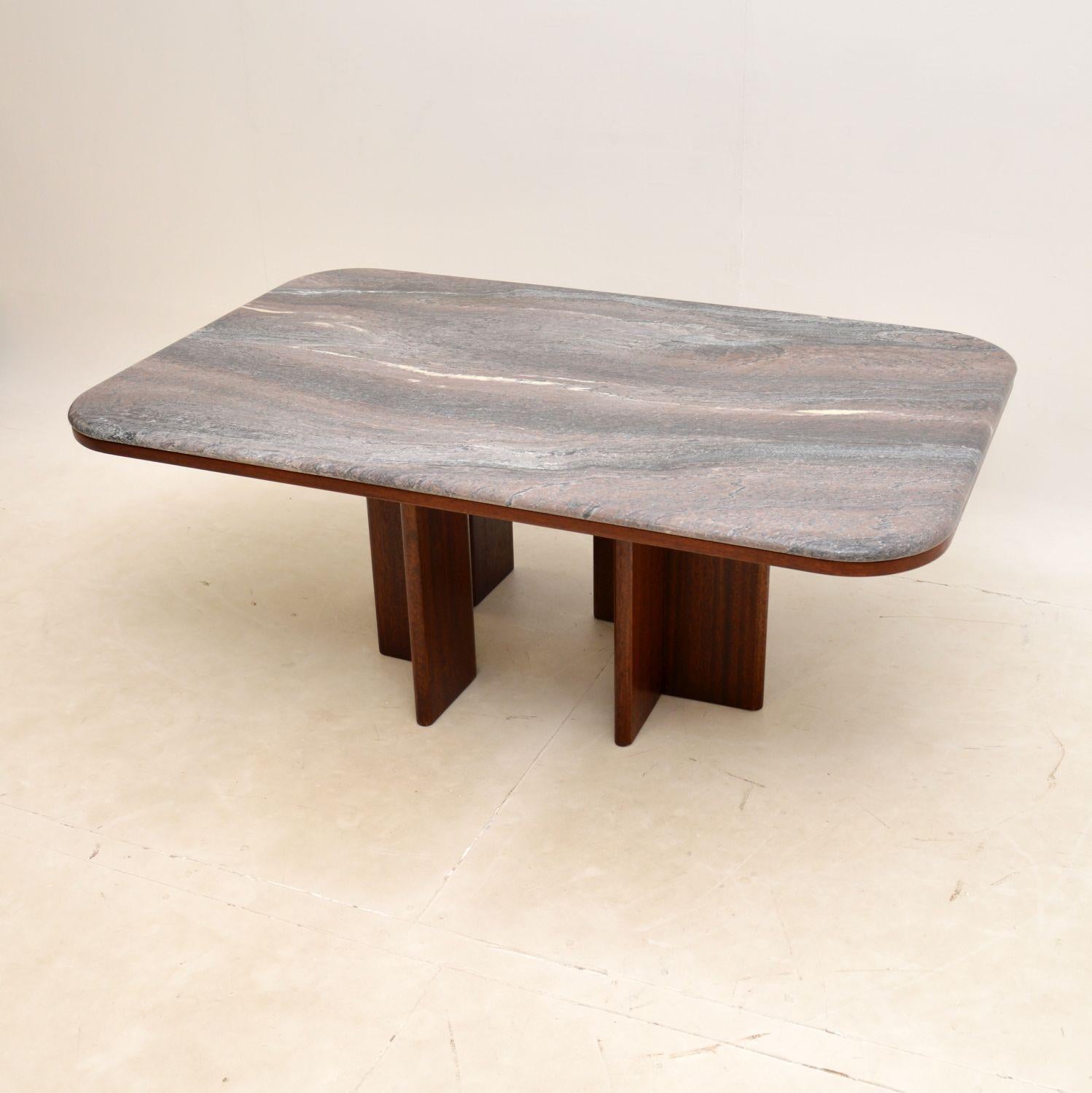 1970s Vintage Danish Marble Top Coffee Table For Sale at 1stDibs