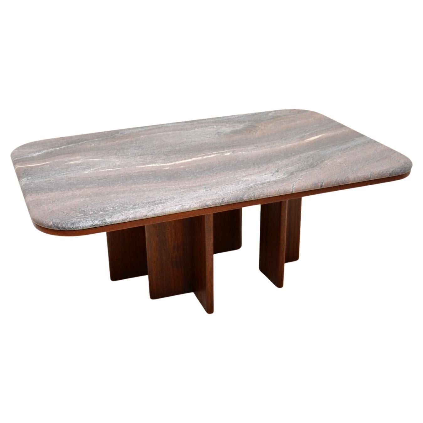 1970s Vintage Danish Marble Top Coffee Table For Sale at 1stDibs