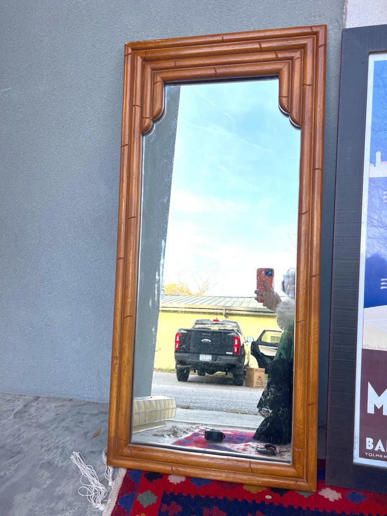 1970s Vintage Faux Bamboo Mirror in Natural Color For Sale at 1stDibs