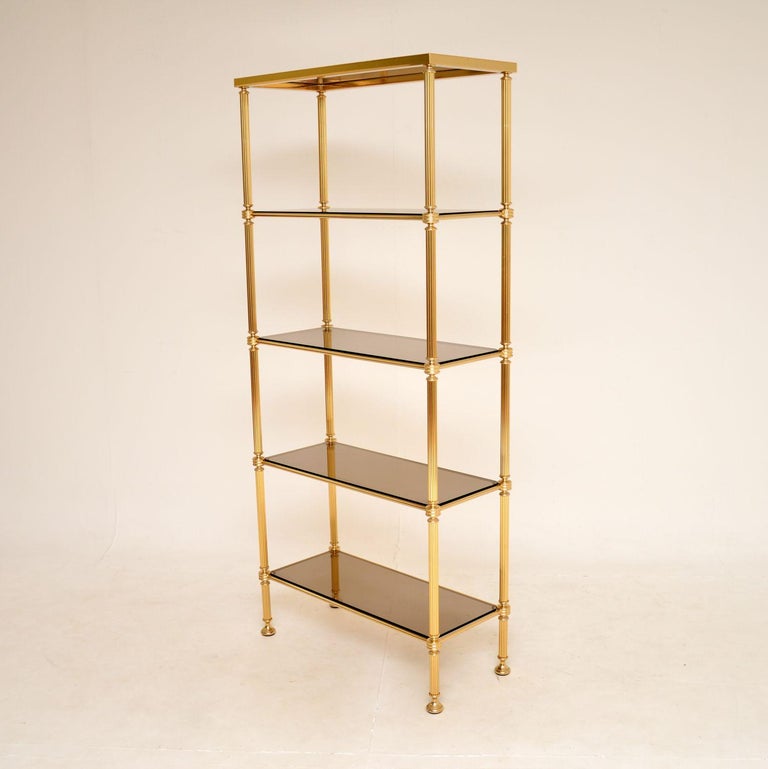 1970's Vintage French Brass and Glass Etagere Bookshelf / Display ...