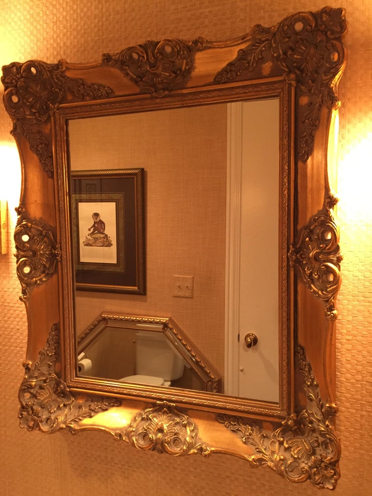 Vintage French Gilded Gold Framed Wall Mirror For Sale at 1stDibs