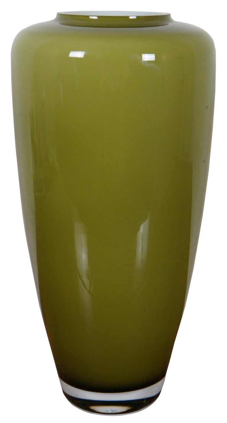 1970s Vintage German Zwiesel Olive Green Stuido Art Glass Vase Urn For ...