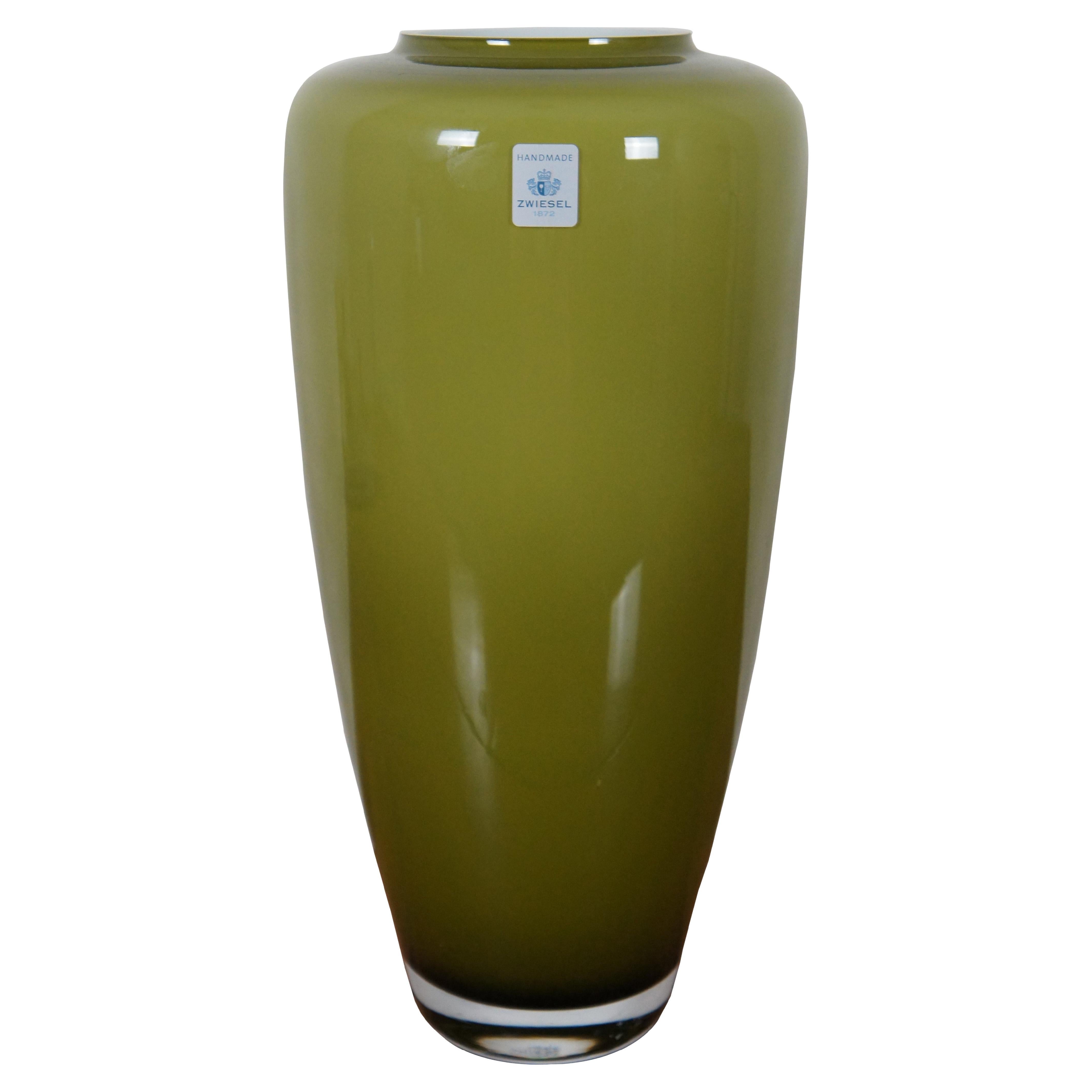 1970s Vintage German Zwiesel Olive Green Stuido Art Glass Vase Urn For ...