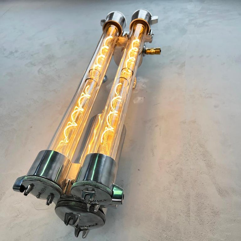 1970's Vintage Industrial Flameproof Strip Light with Edison LED Tubes ...