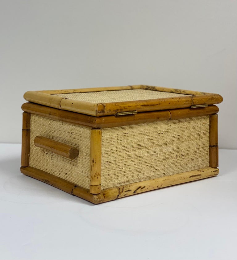 1970s Vintage Jute Grasscloth and Bamboo Rectangular Decorative Box For ...