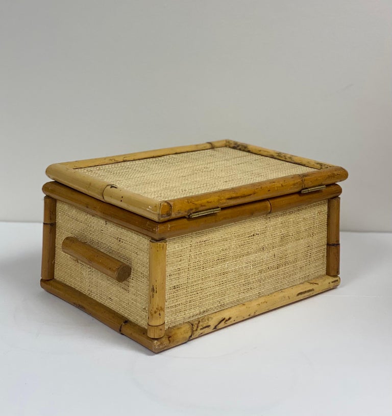 1970s Vintage Jute Grasscloth and Bamboo Rectangular Decorative Box For ...