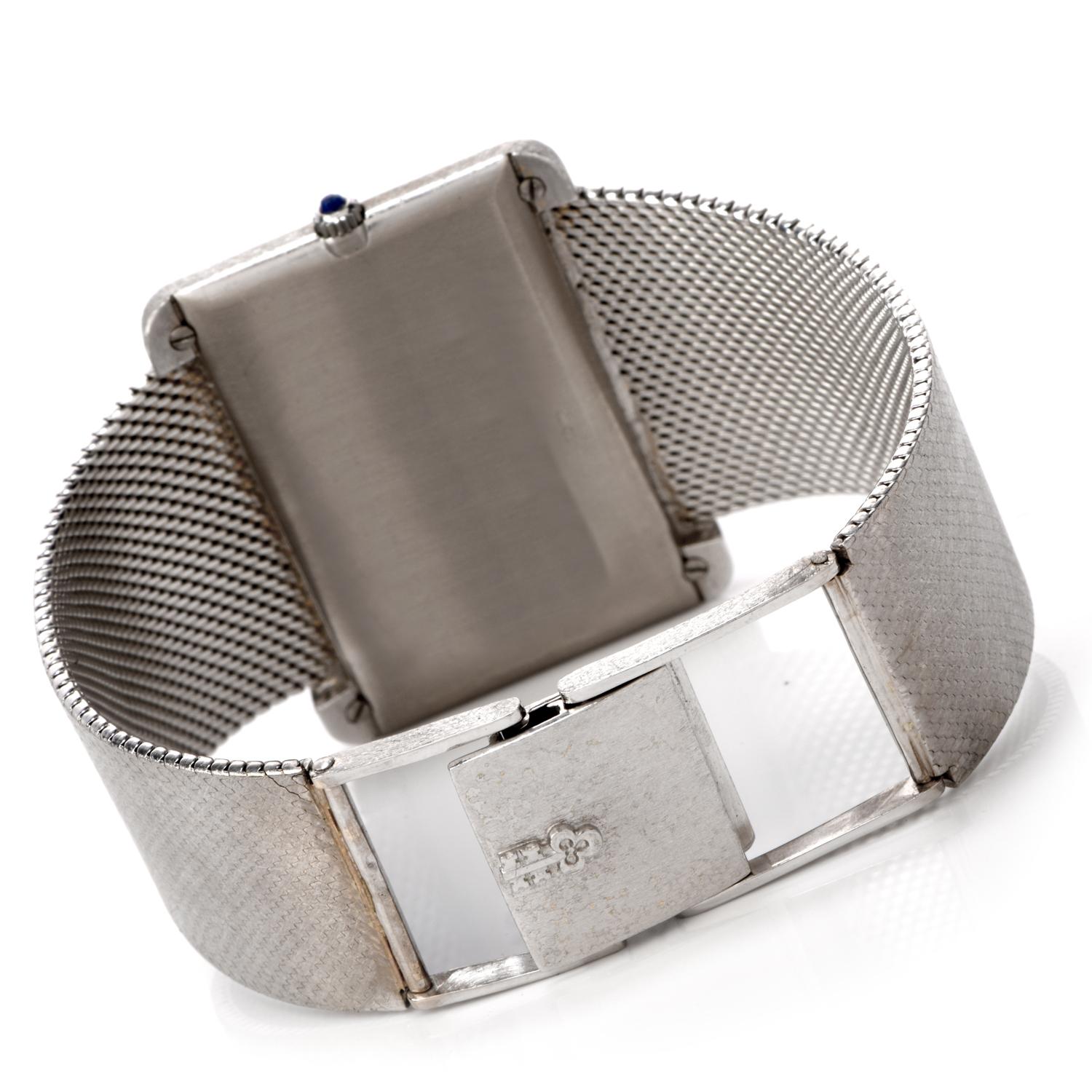 1970s Vintage Large Corum Diamond Lapis Chrome Watch For Sale at 1stDibs