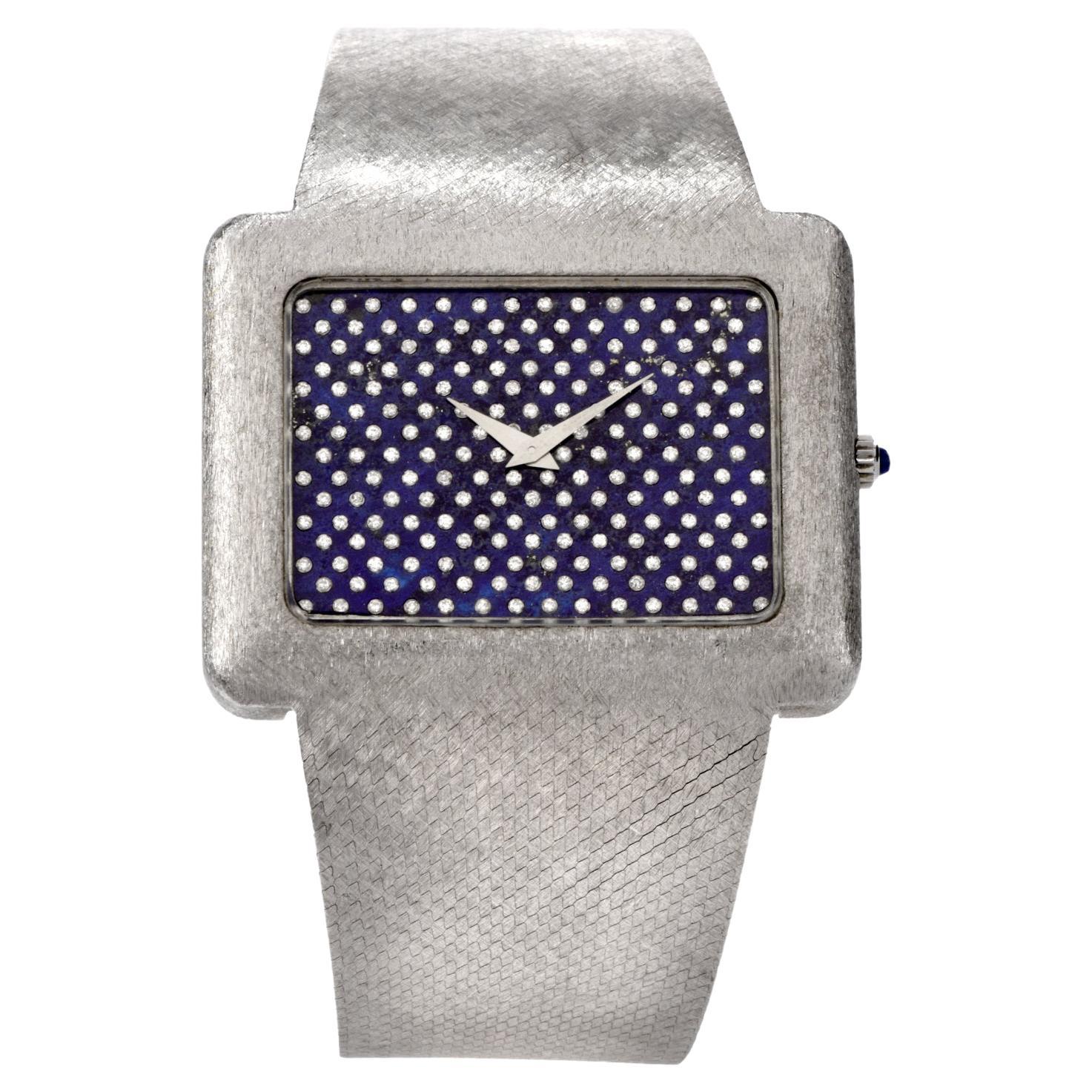1970s Extra Large Corum Diamond Lapis Chrome Watch For Sale at 1stDibs
