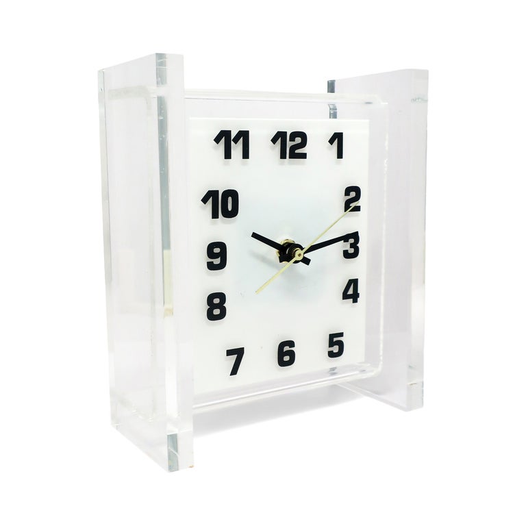 1970s Vintage Lucite Desk Clock For Sale at 1stDibs