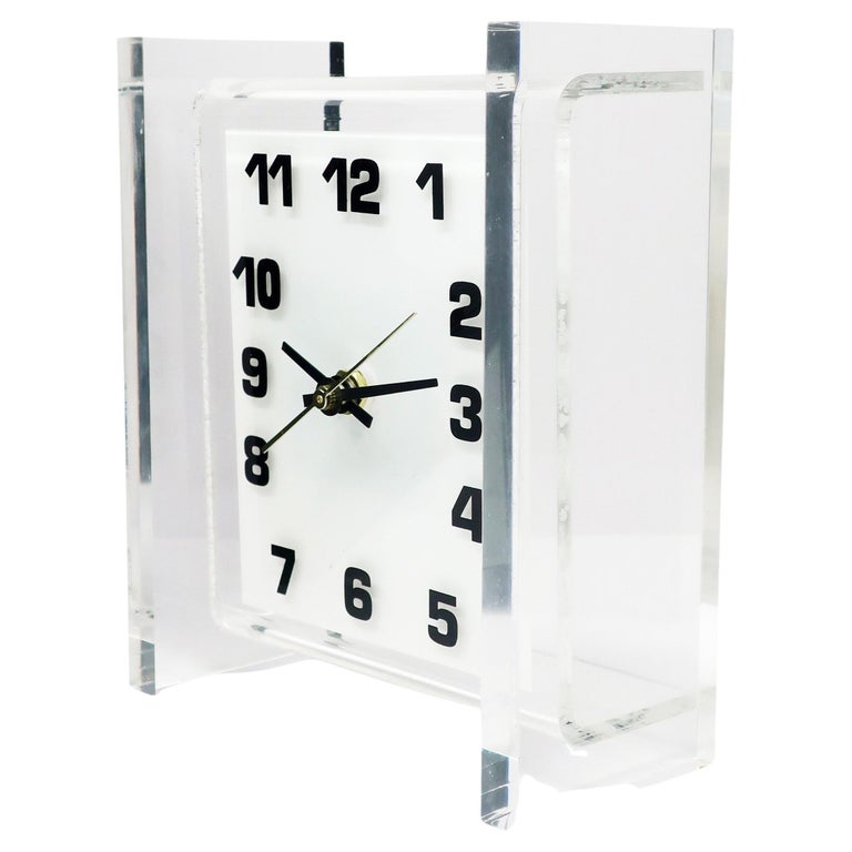 1970s Vintage Lucite Desk Clock For Sale at 1stDibs