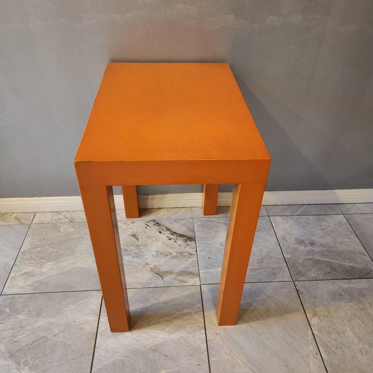 1970s Vintage Mod Wood Parsons Orange Side Tables Rectangular Color Pop ...