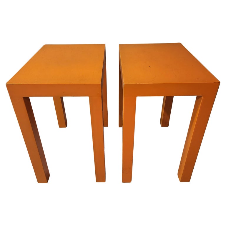 1970s Vintage Mod Wood Parsons Orange Side Tables Rectangular Color Pop ...