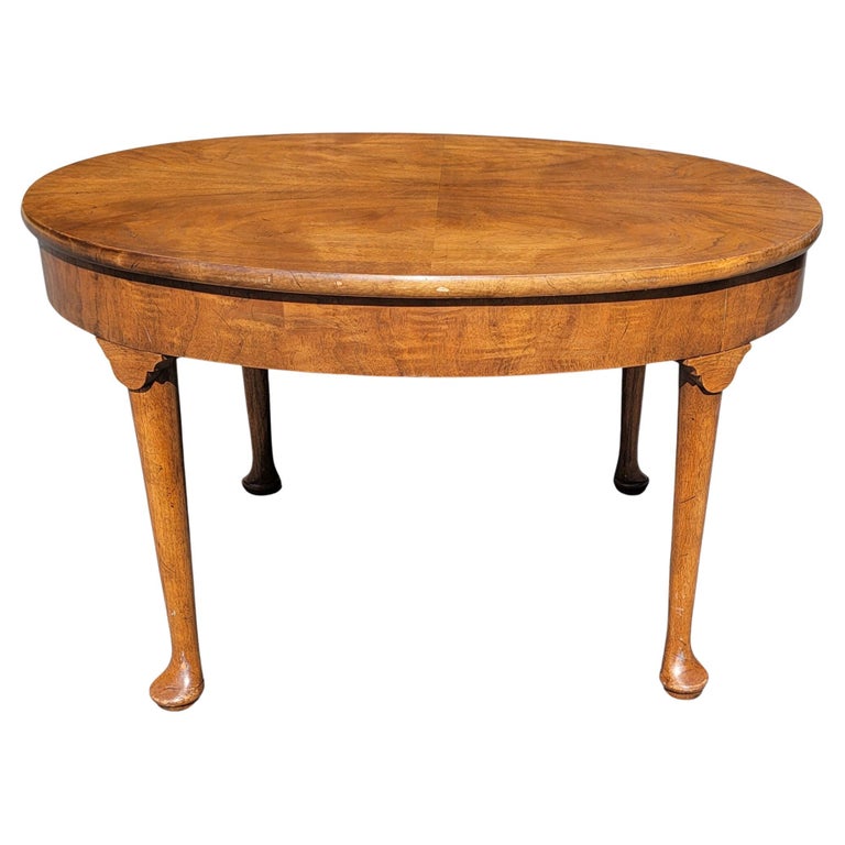 1970s Vintage Queen Anne Walnut Oval Extension Coffee Table with Pull ...