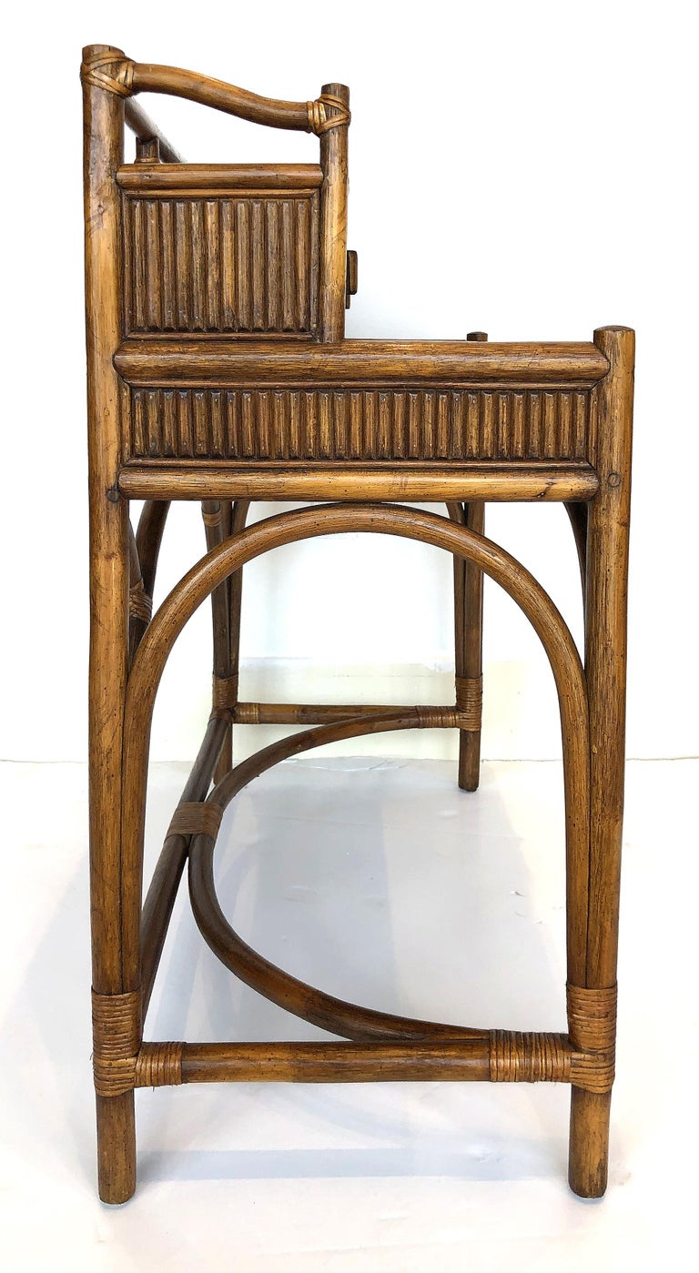 1970s Vintage Rattan Writing Desk with Drawers and Cubby Holes For Sale ...