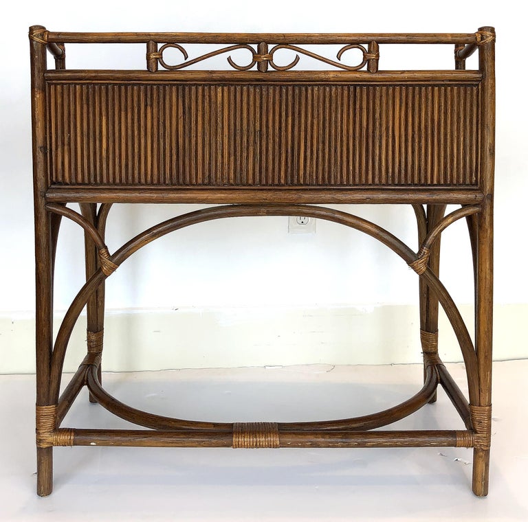 1970s Vintage Rattan Writing Desk with Drawers and Cubby Holes For Sale ...